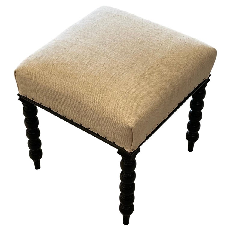 1870c Ebonized Spool Leg Foot Stool, England, 19th Century at 1stDibs