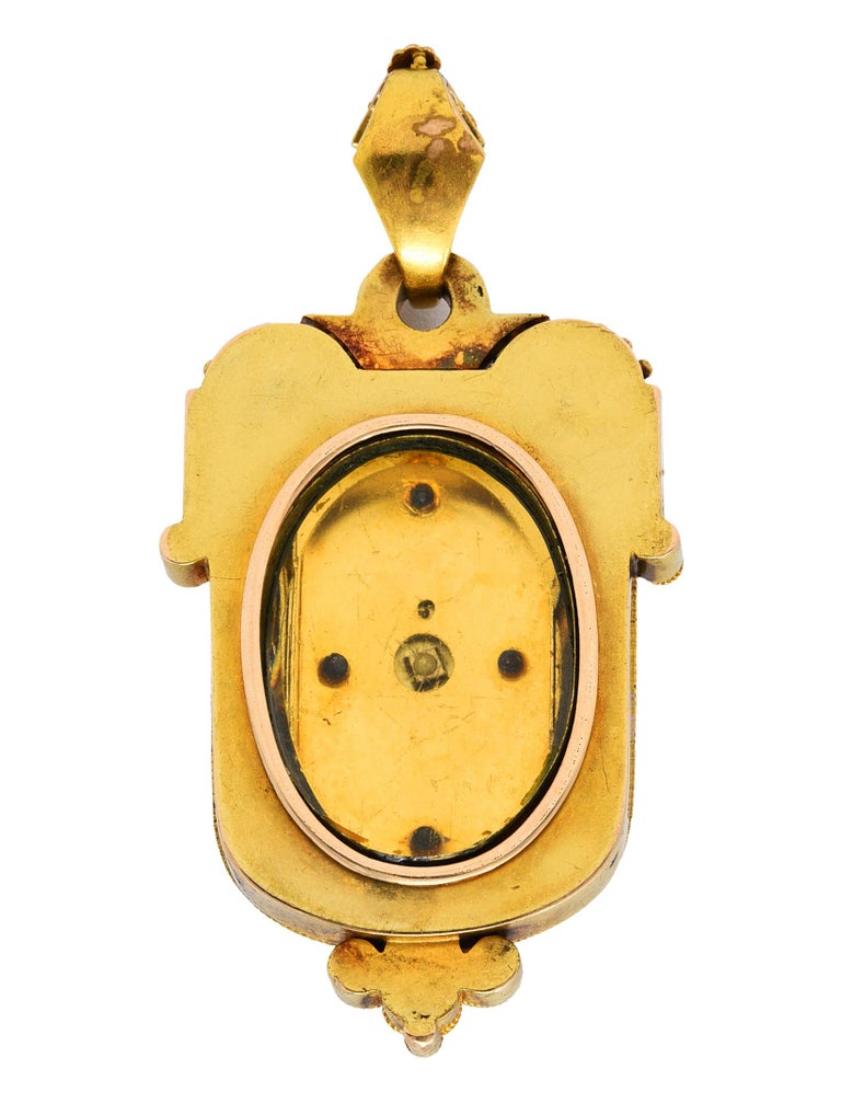 1870's Baroque Enamel Diamond 14 Karat Gold Mourning Locket Pendant For ...