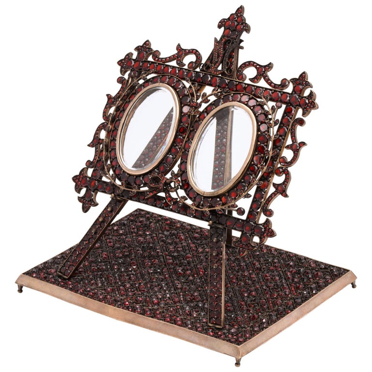 1870s Bohemian Garnet Twin Photo Frame on Oriental Carpet Base For Sale ...