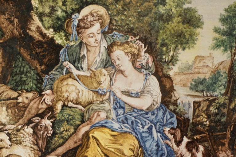 1870s French Rococo Revival Yellow Blue White Enamel Pottery Wall Art ...