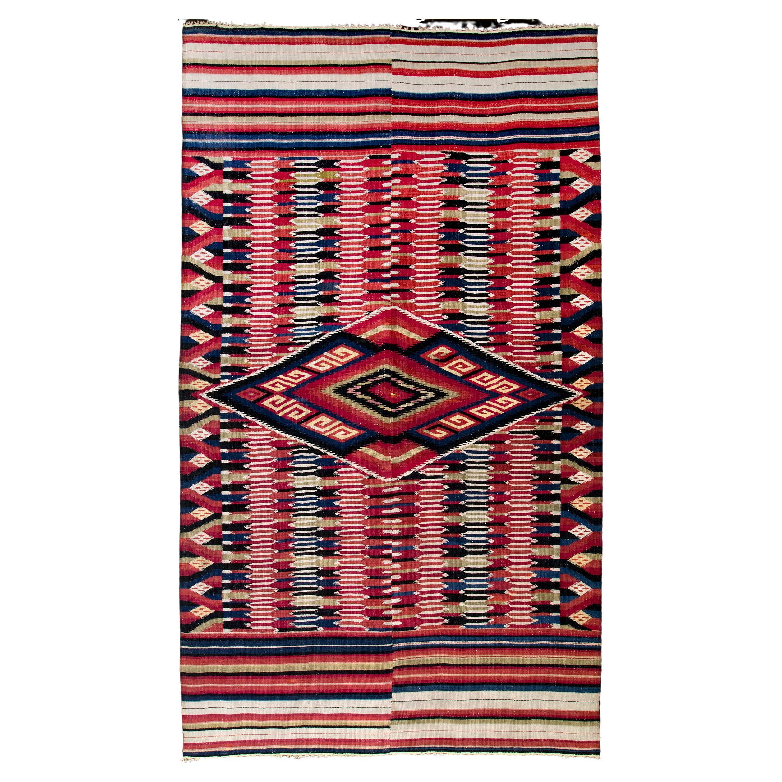 Vintage Saltillo Mexican Multicoloured Stripe Wool Serape Blanket at ...
