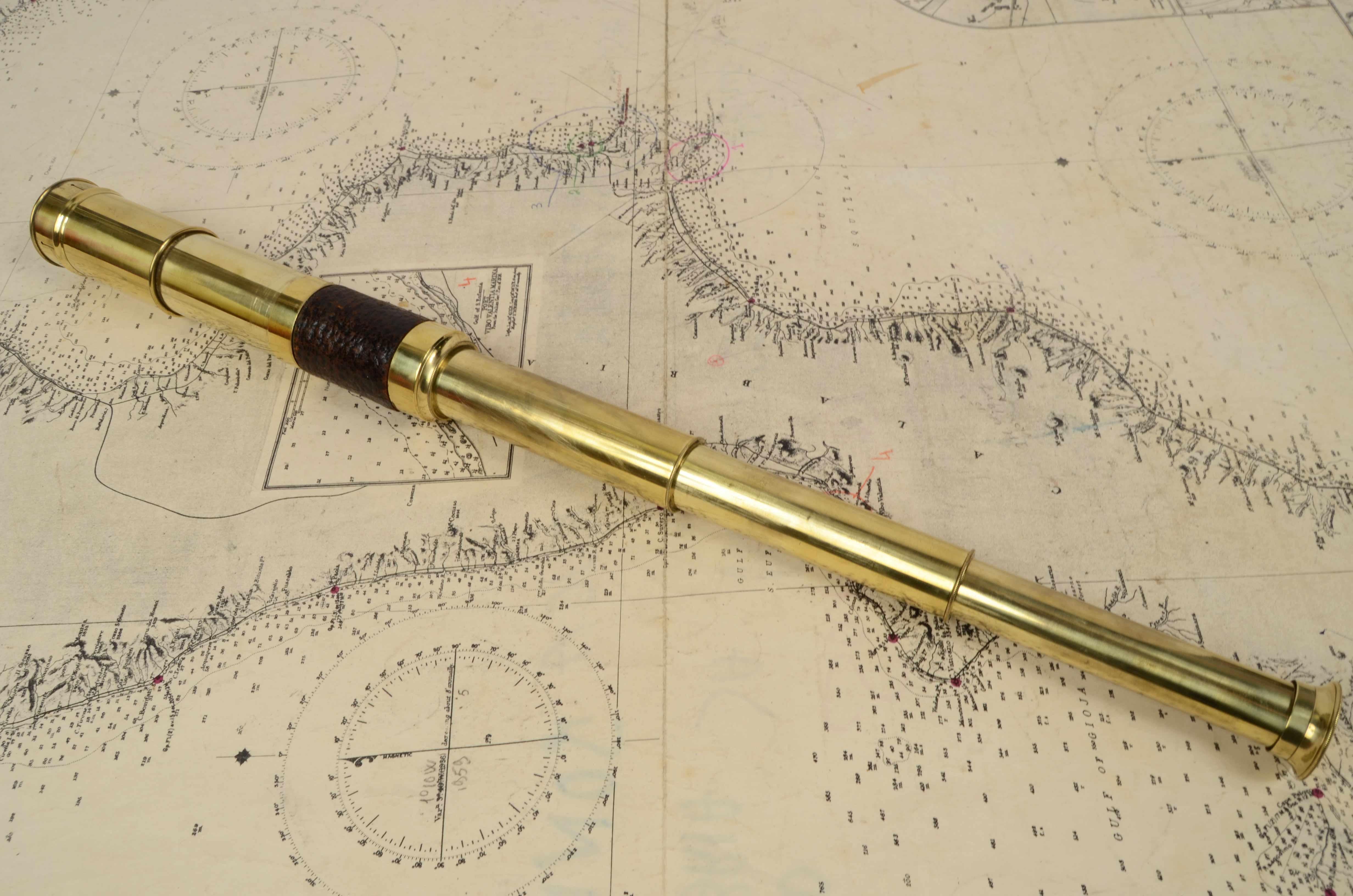 1870s Small Brass and Leather French Telescope Antique Marine ...