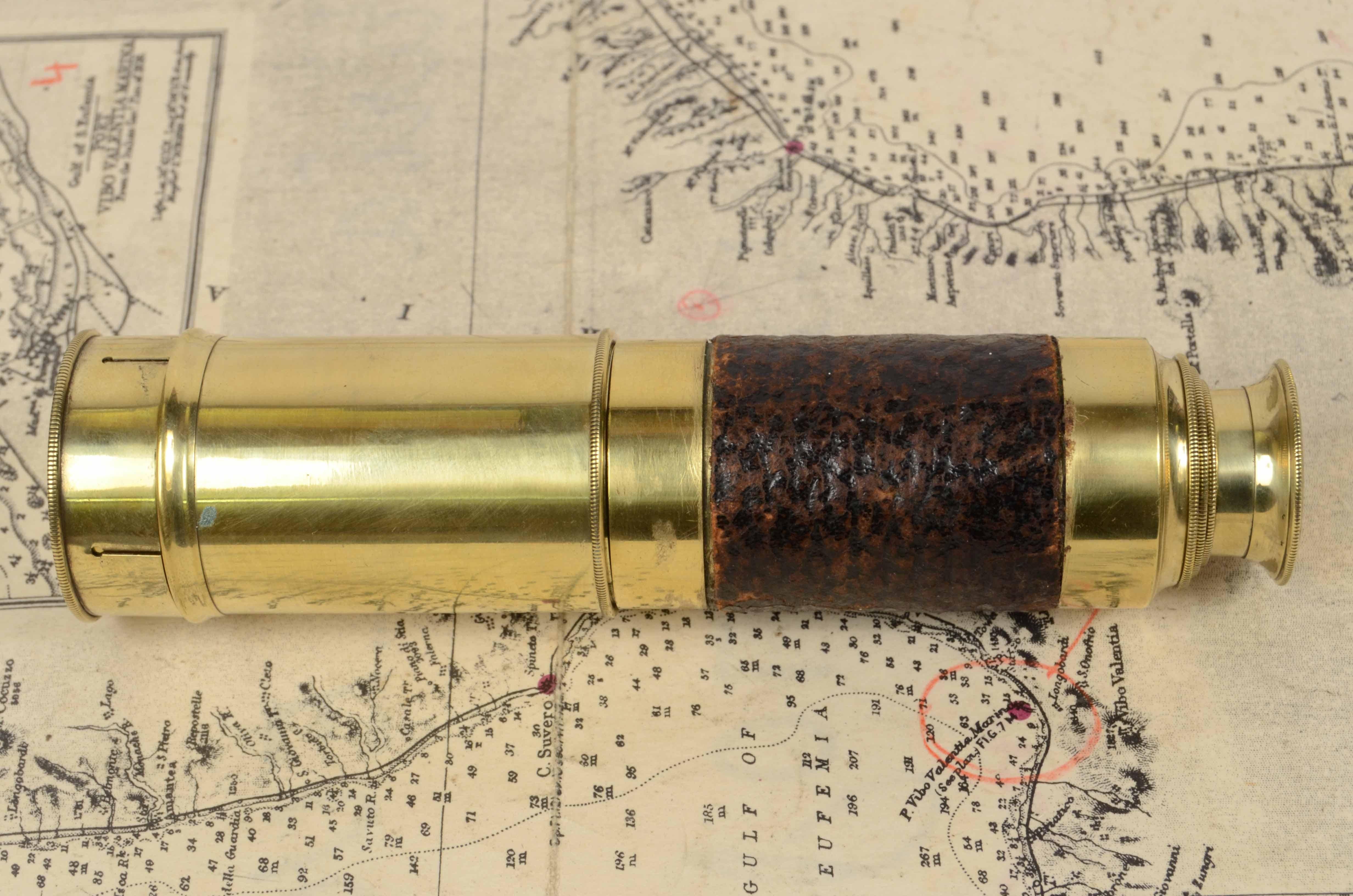 1870s Small Brass and Leather French Telescope Antique Marine ...