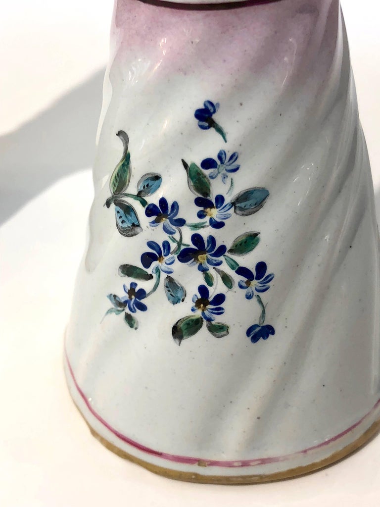 1870s St. Clement French Faience Majolica Pair of White Pink Flower ...