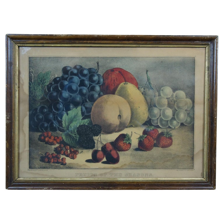 1872 Antique Currier Ives Still Life Lithograph Print Fruits of the ...