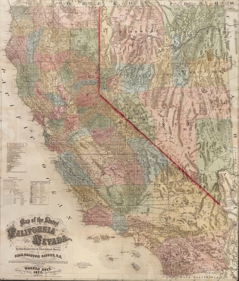 1873 "Map of the States of California and Nevada" by Chas. Drayton ...