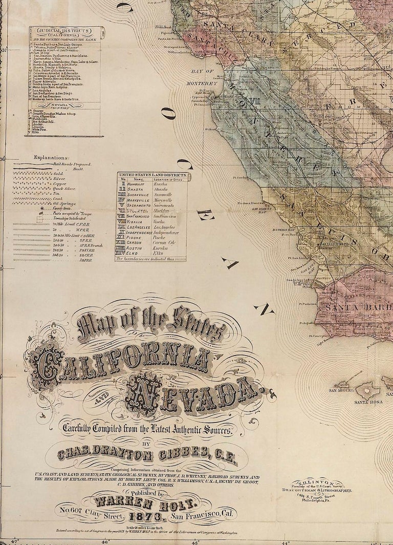 1873 "Map of the States of California and Nevada" by Chas. Drayton ...