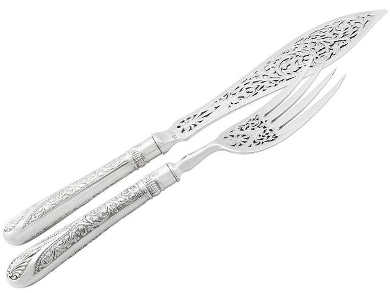 1876 Antique Victorian Sterling Silver Newton Pattern Fish Servers For ...