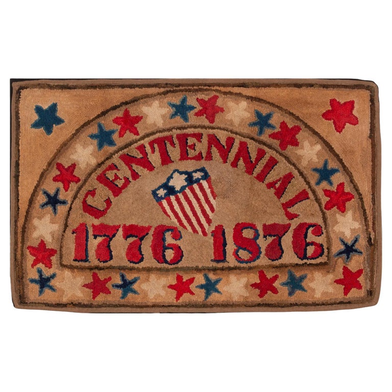 1876 Centennial Hooked Rug with Stars and Shiled at 1stDibs