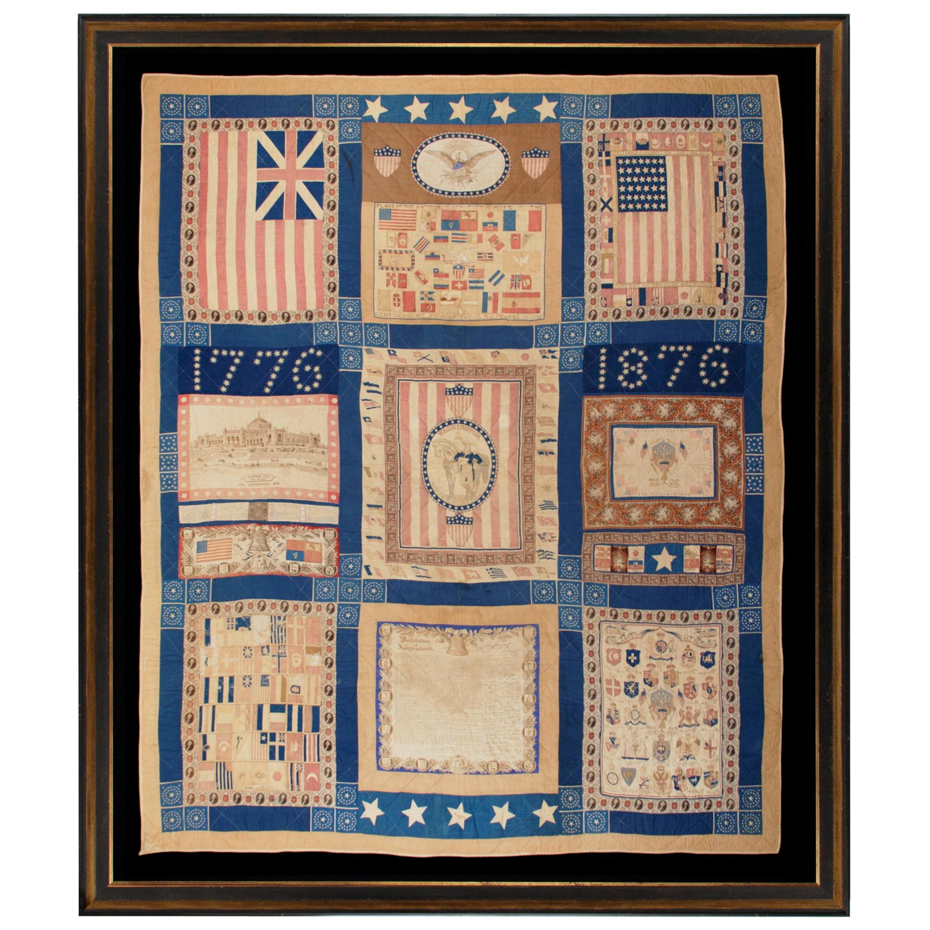 Exceptional Antique Patriotic 1876 Quilt w/ Images of George and Martha ...