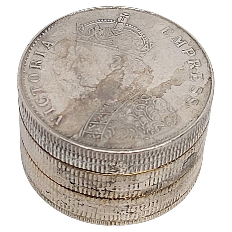 1878 Indian One Rupee Coin Pill/Trinket Box For Sale at 1stDibs