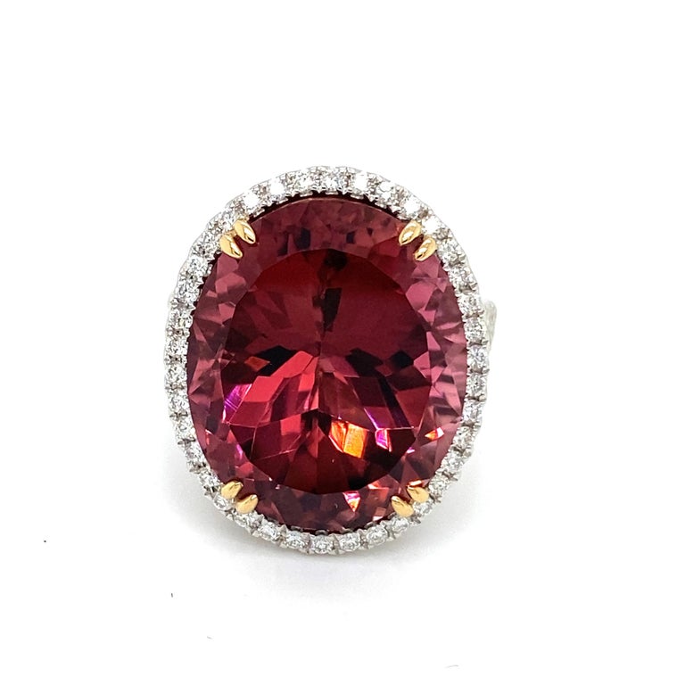18.79 Carat Oval Rubellite Tourmaline and Diamond Cocktail Ring For Sale at 1stDibs