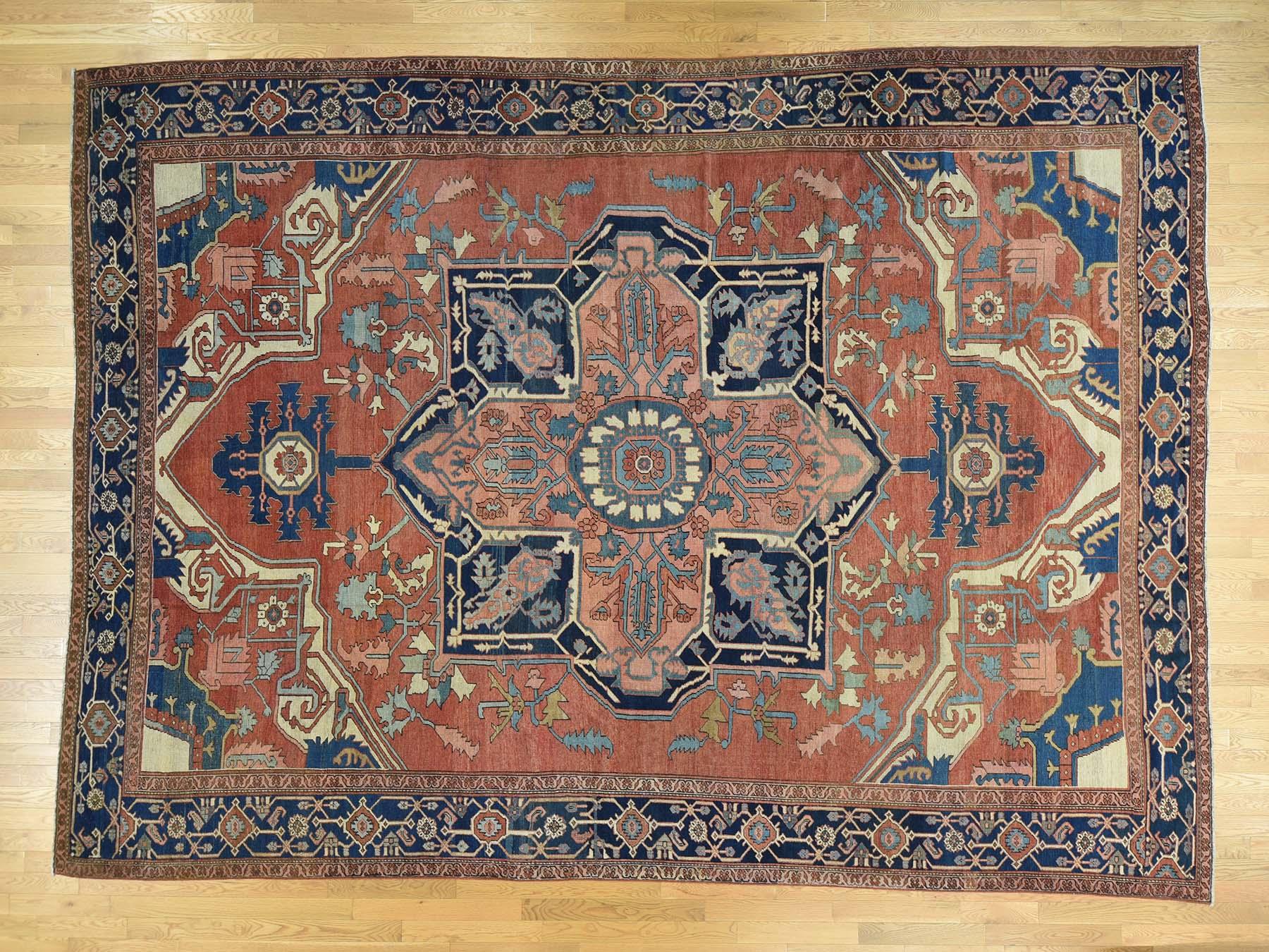 1880 Antique Persian Serapi Rug Even Wear, Classical Rust Navy at ...