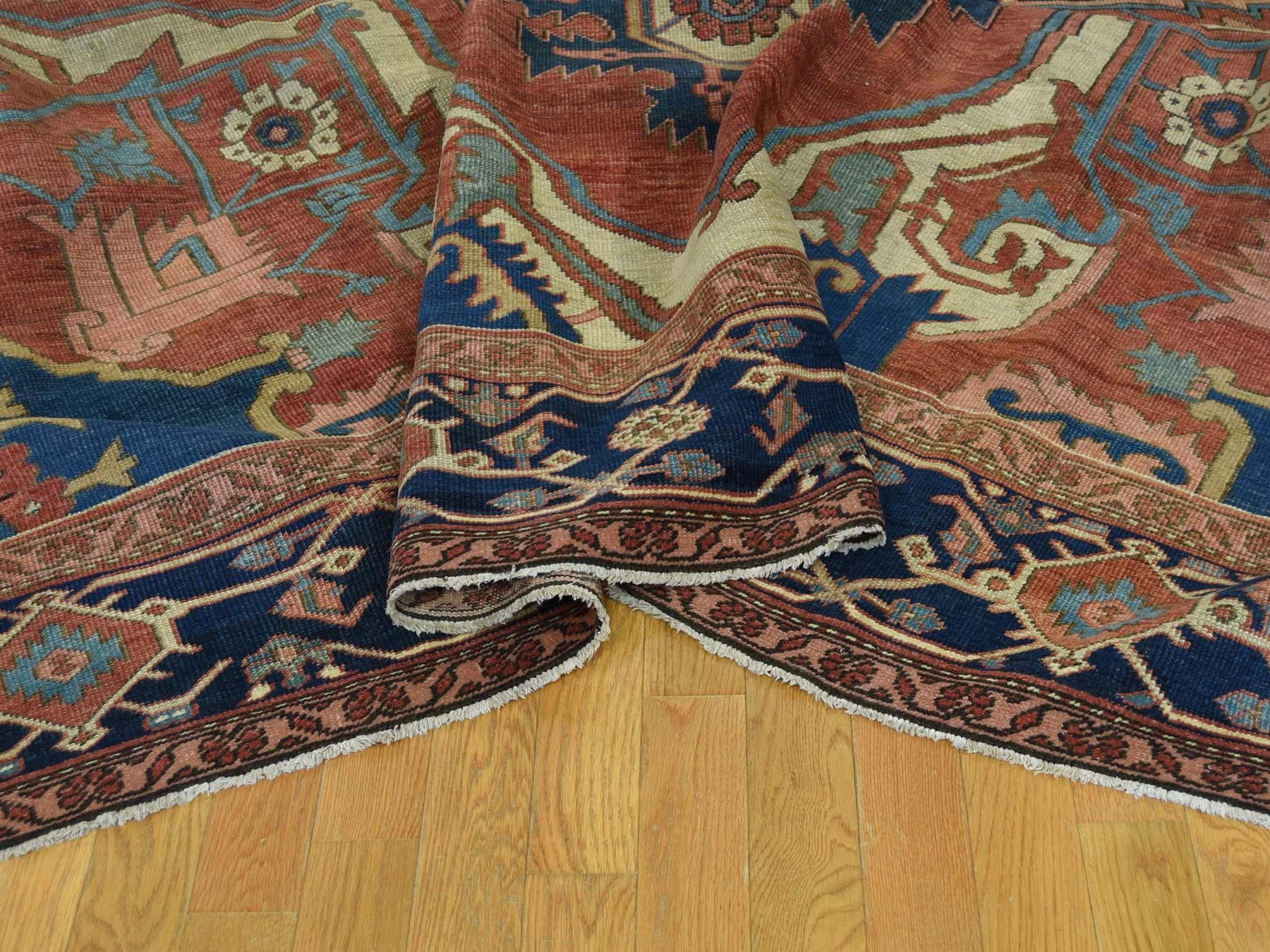 1880 Antique Persian Serapi Rug Even Wear, Classical Rust Navy at ...
