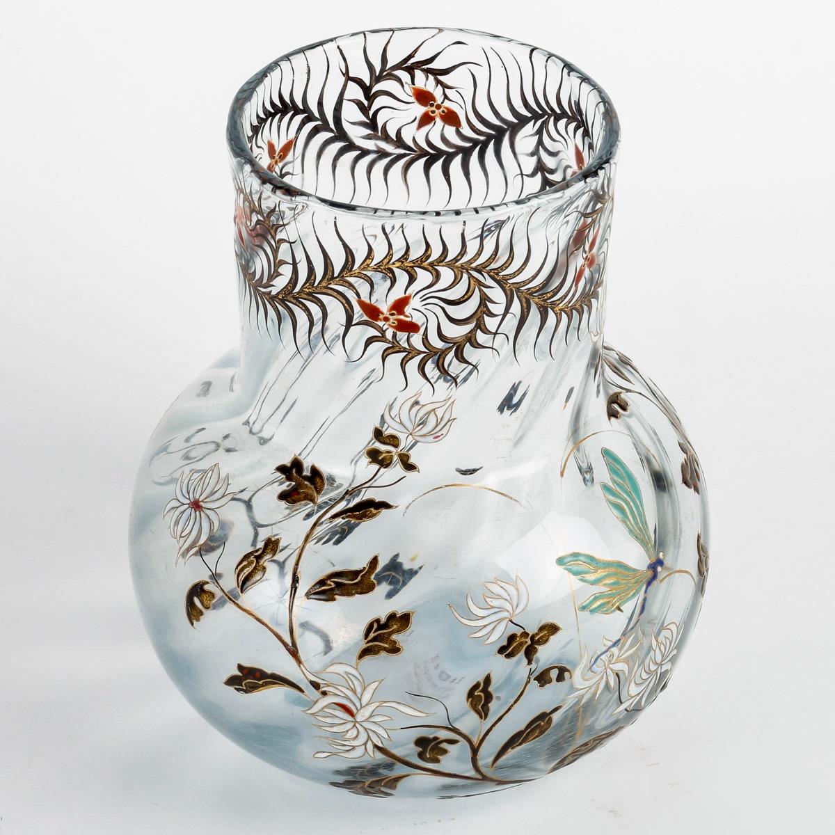 1880 Emile Gallé Cristallerie Enamel Light Blue Glass Vase Flowers ...