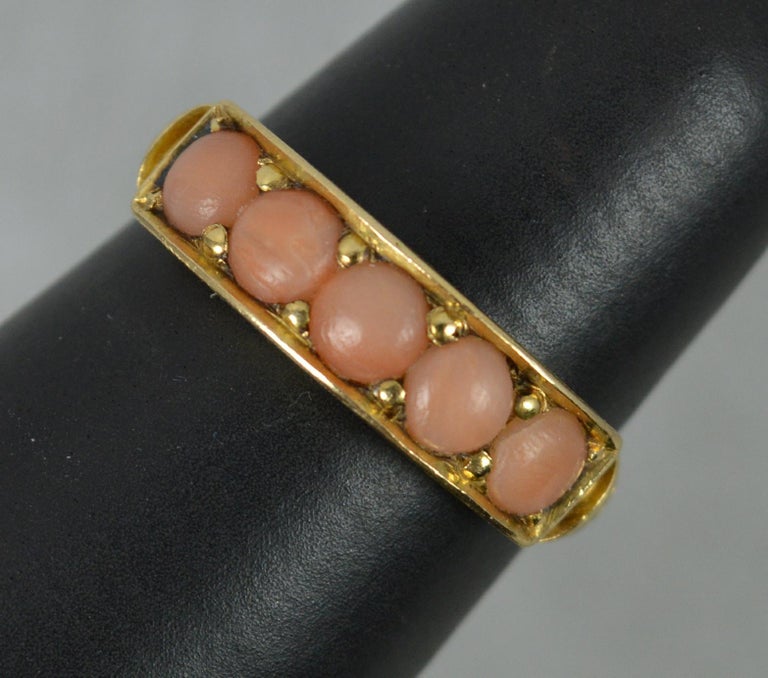 1880 Victorian 18 Carat Gold and Five Coral Stack Band Ring For Sale at ...