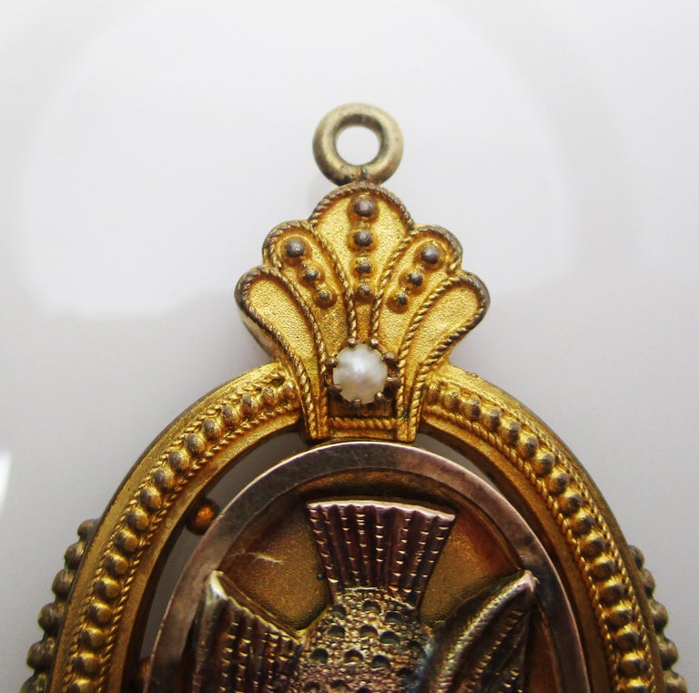 1880 Victorian Gold Filled Seed Pearl Dove Locket at 1stDibs