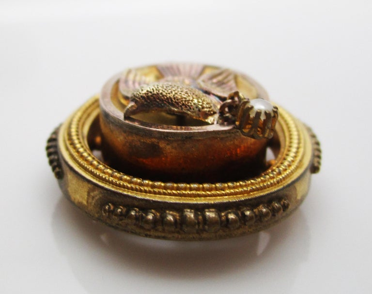 1880 Victorian Gold Filled Seed Pearl Dove Locket at 1stDibs