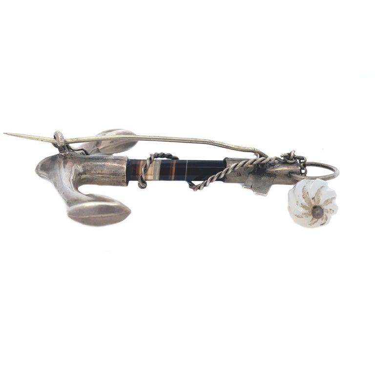 1880 Victorian Scottish Agate Sterling Silver Anchor Pin For Sale at ...