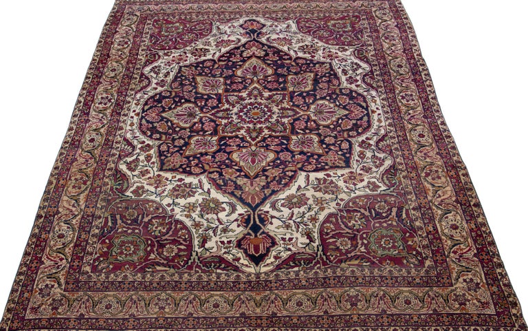 1880's Antique Persian Kerman Handmade Wool Rug with Multicolor ...