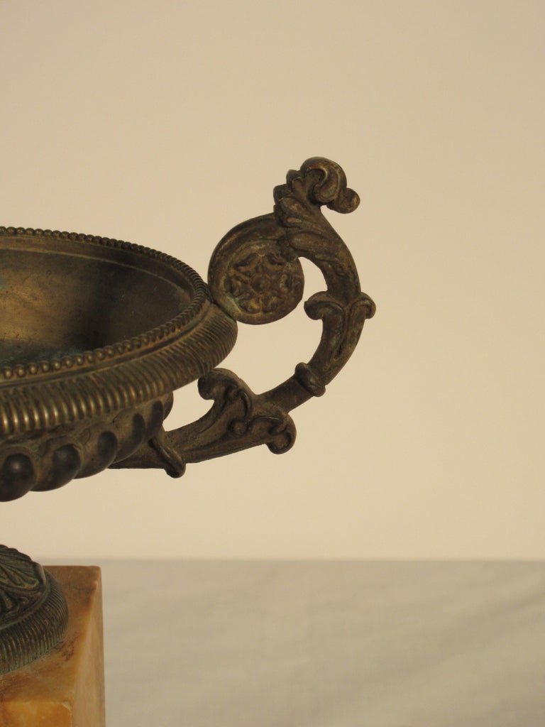 1880s Classical Bronze Urn on Sienna Marble Base For Sale at 1stDibs