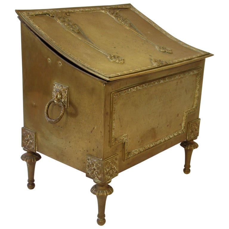 1880s English Brass Coal Box For Sale at 1stDibs