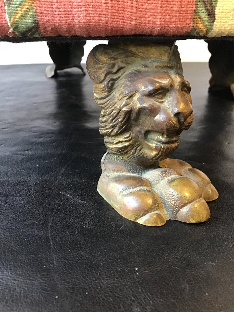 1880s English Bronze Lion Footstool For Sale at 1stDibs