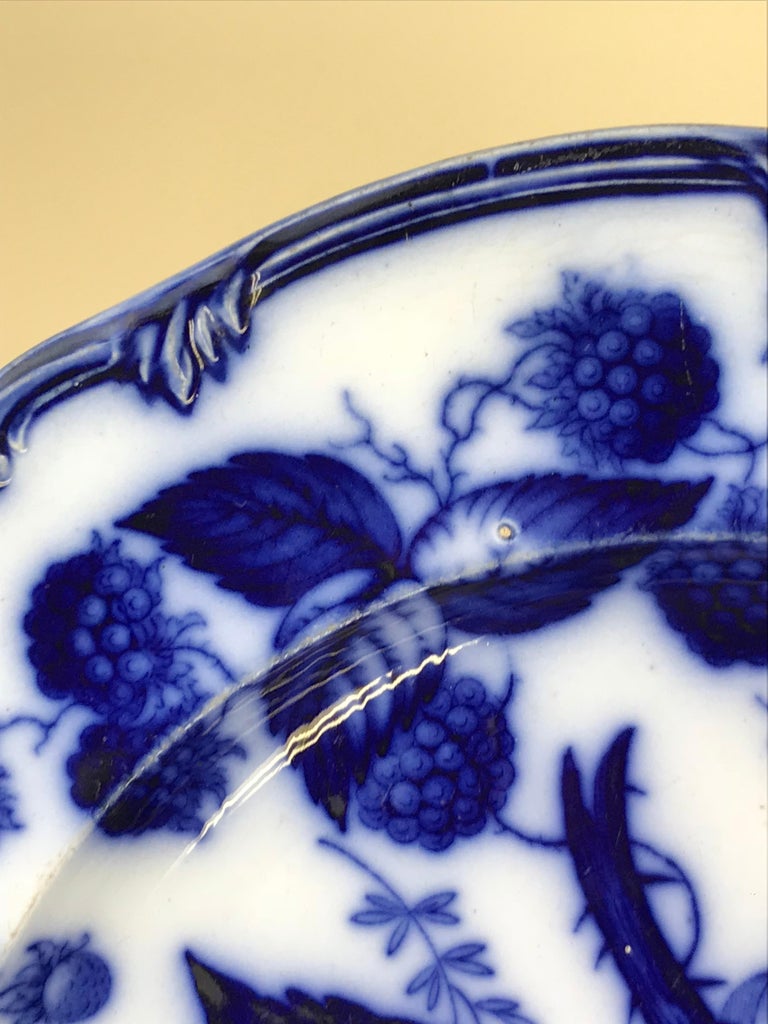 1880s English Victorian Flow Blue Transferware Dinner Plate with Berry ...