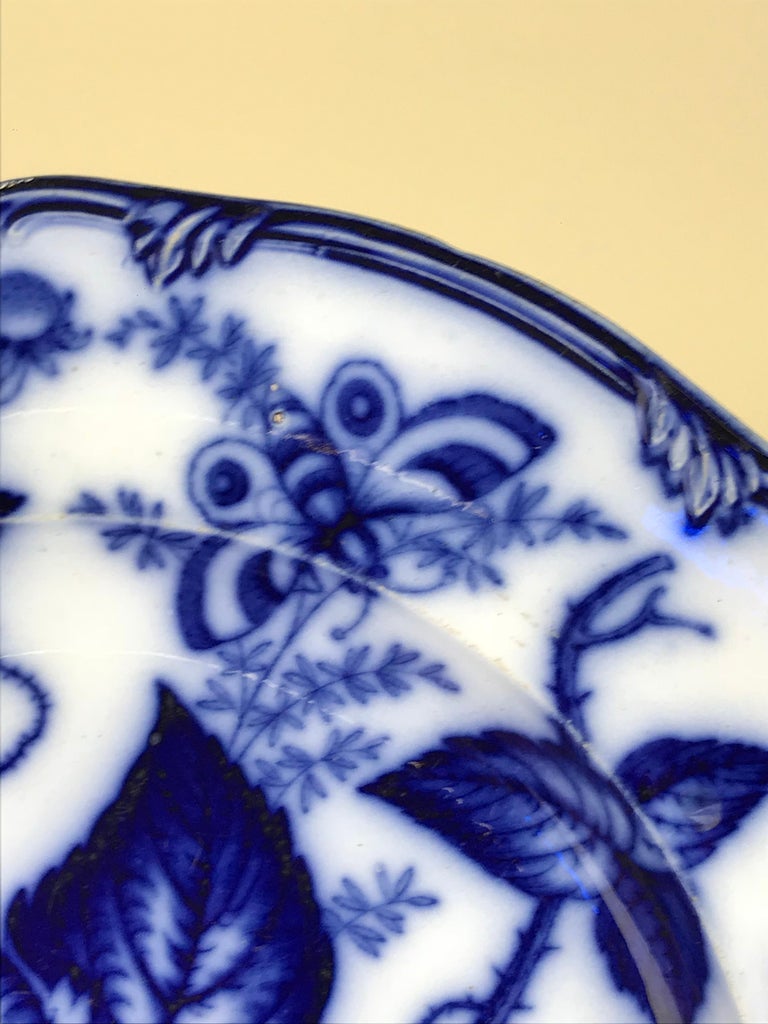 1880s English Victorian Flow Blue Transferware Dinner Plate with Berry ...