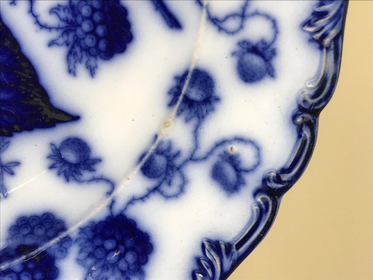 1880s English Victorian Flow Blue Transferware Dinner Plate with Berry ...