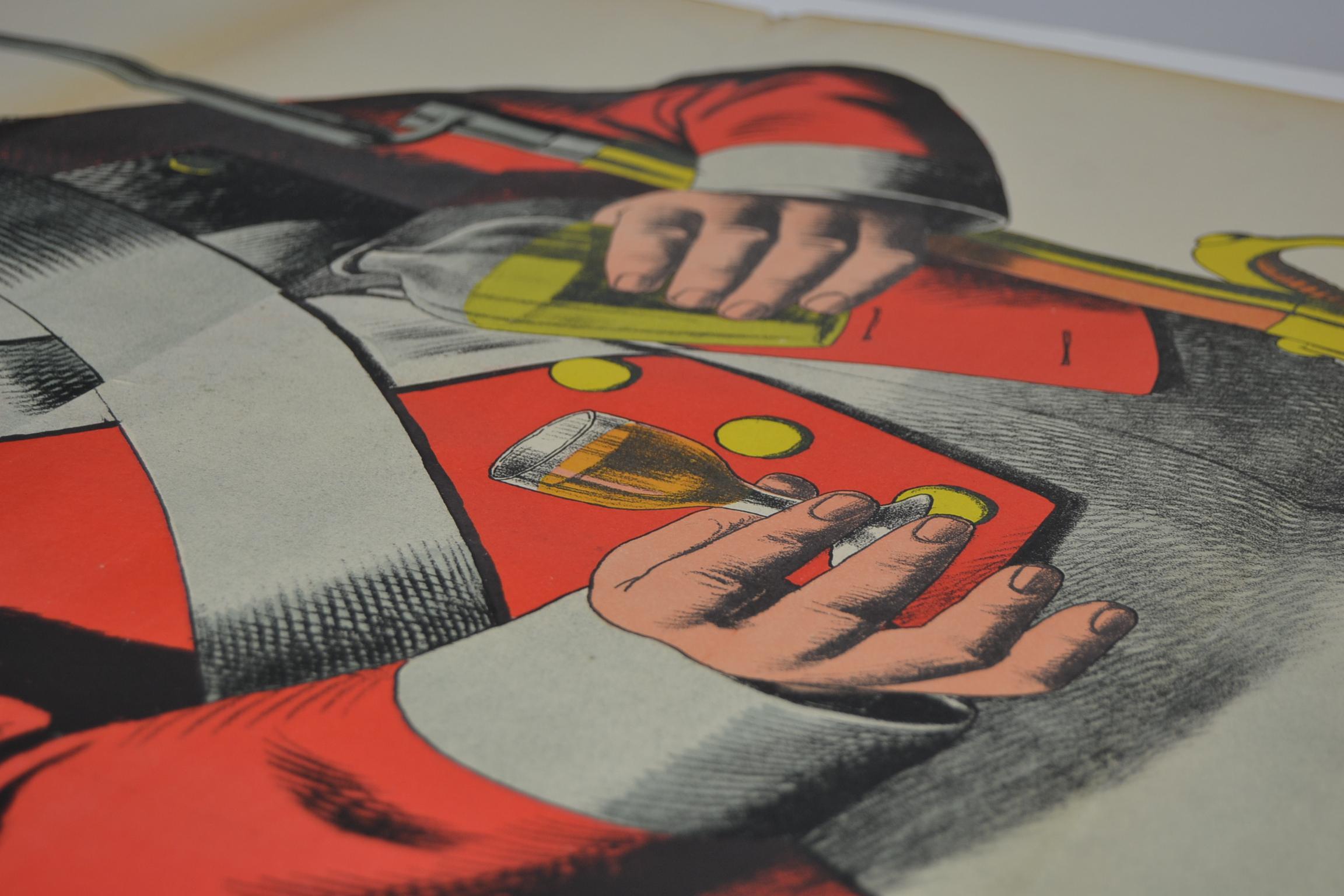 1880s European Lifesize Stone Lithography Poster with an Officer For ...