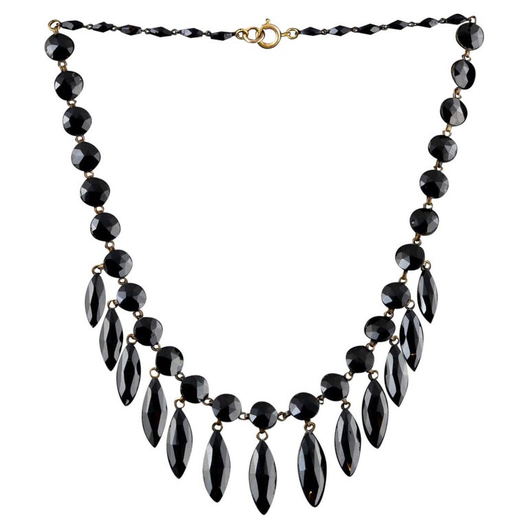 1880s French Jet Antique Necklace with Golden Metal Clasp For Sale at ...