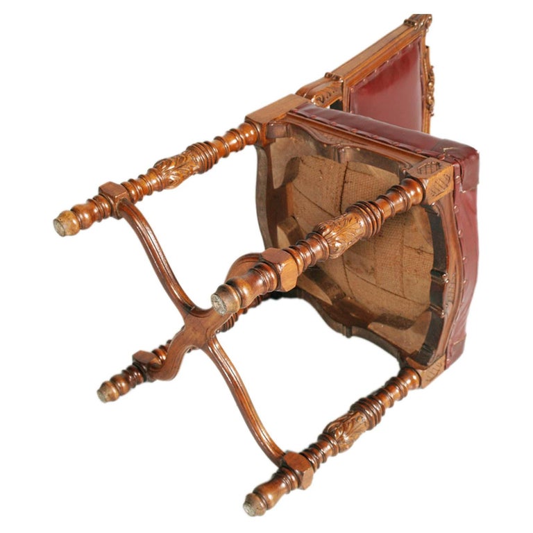 1880s Italian Chairs Neoclassic Eclectic Hand Carved Walnut Leather ...