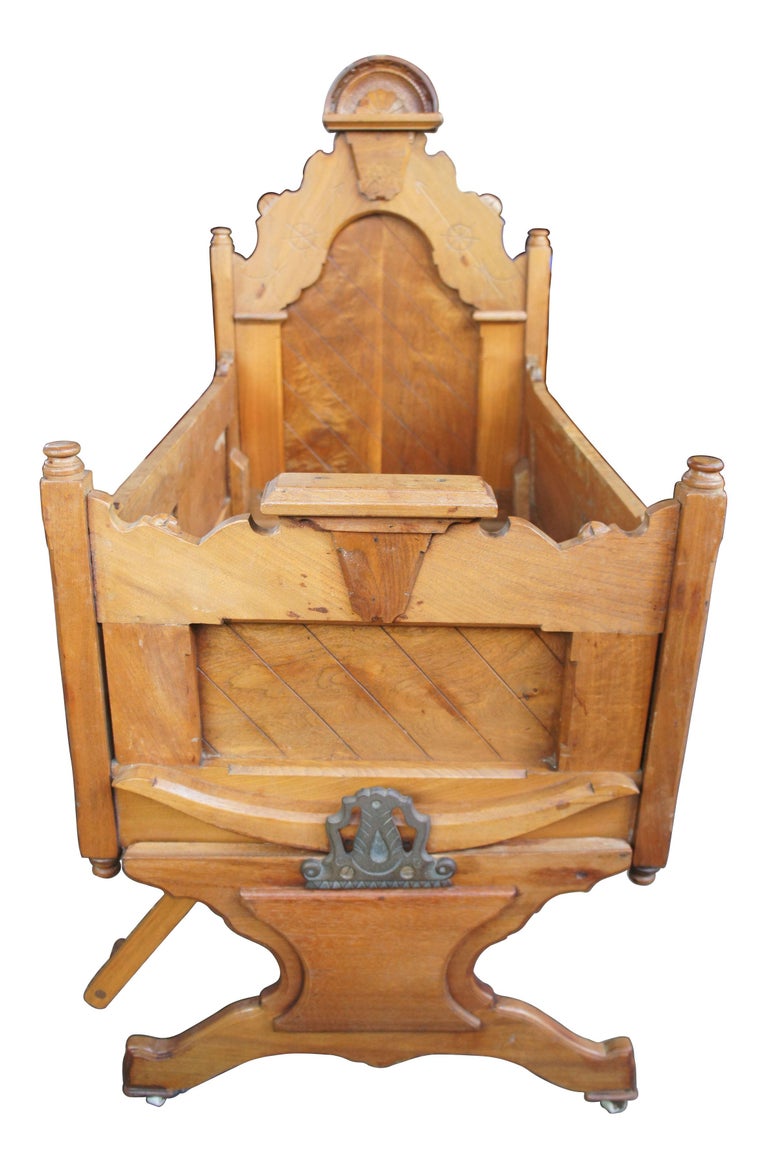 1880s Ornate Victorian Rocking Cradle Carved Walnut Knockdown Rocker ...