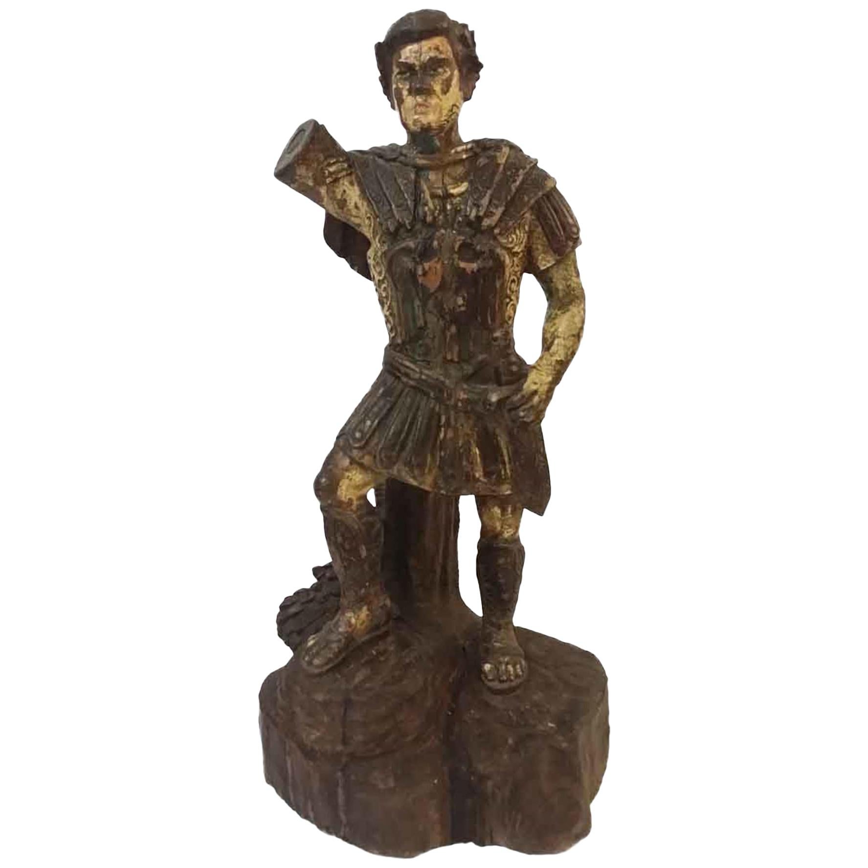 1880s Painted Carved Wood Roman Soldier Statue in Full Battle Attire ...