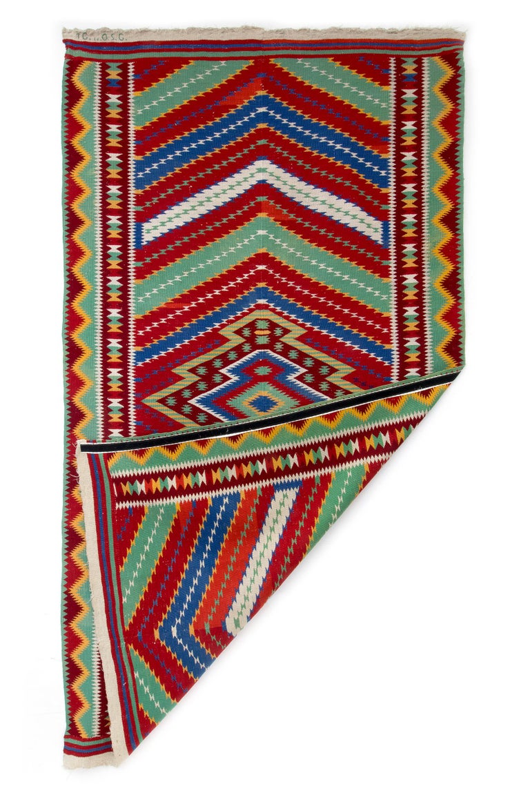 1880s Rio Grande Saltillo Sarape, Germantown Yarns Diamond Pattern, Red ...