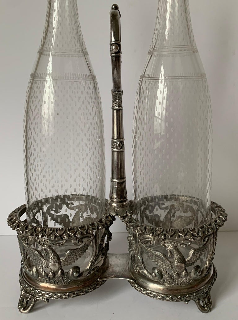 1880s Silver Eagle Motif Bottle Stand and Glass Decanters by EB Maltby ...