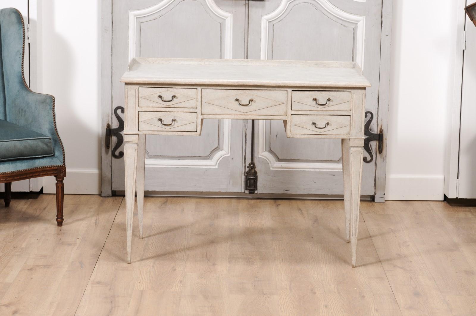 1880s Swedish Gustavian Style Painted Desk with Five Drawers and ...