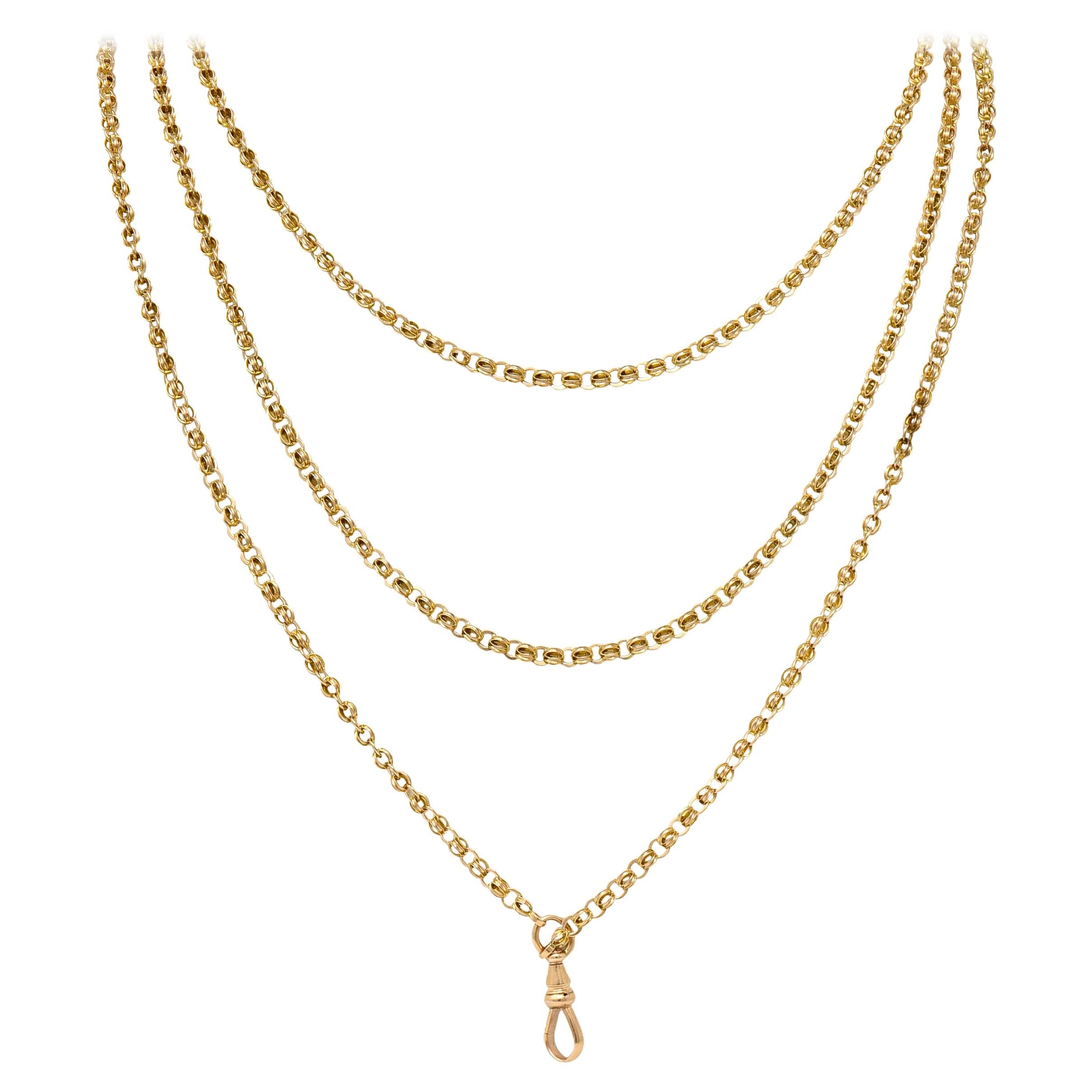 1880's Victorian 14 Karat Yellow Gold Long Chain Necklace at 1stDibs