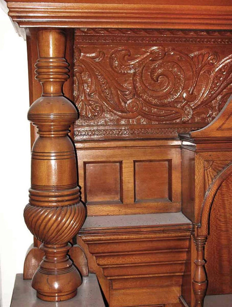 1880s Victorian Carved Whimsical Maple Mantel with Turned Columns and ...