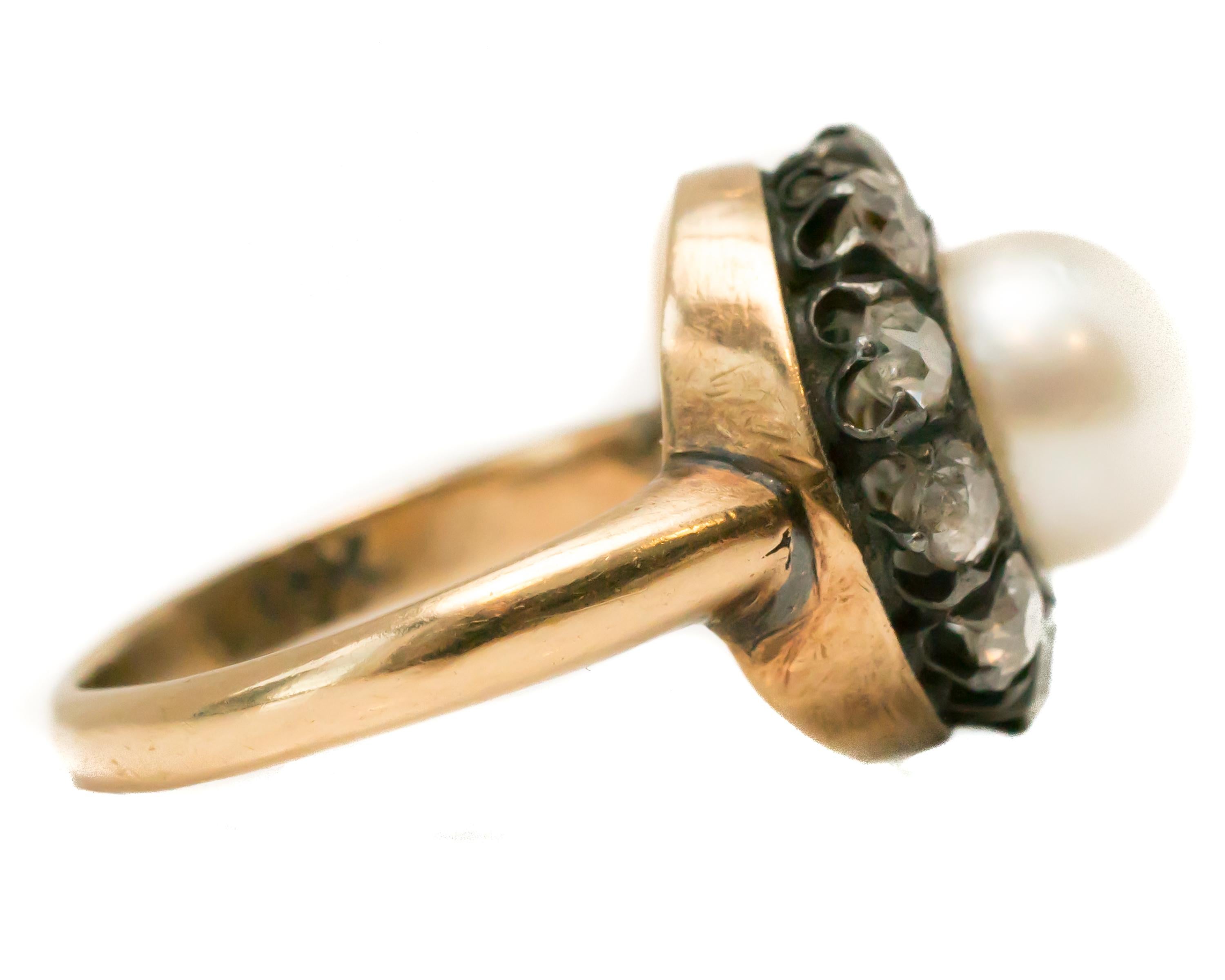 1880s Victorian Pearl and 1.0 Carat Total Old Mine Diamond Ring For ...