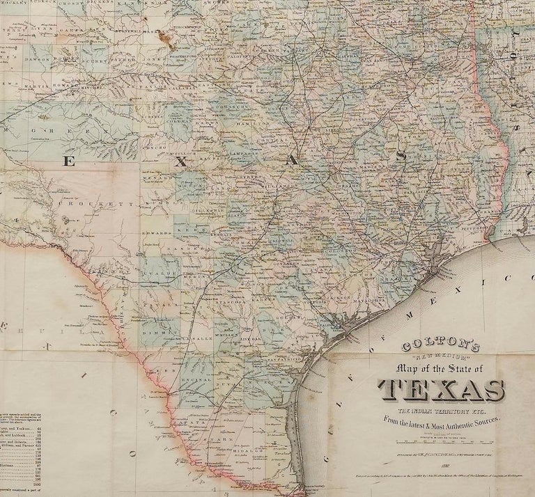 1882 Colton's 'New Medium' Map of the State of Texas, the Indian ...