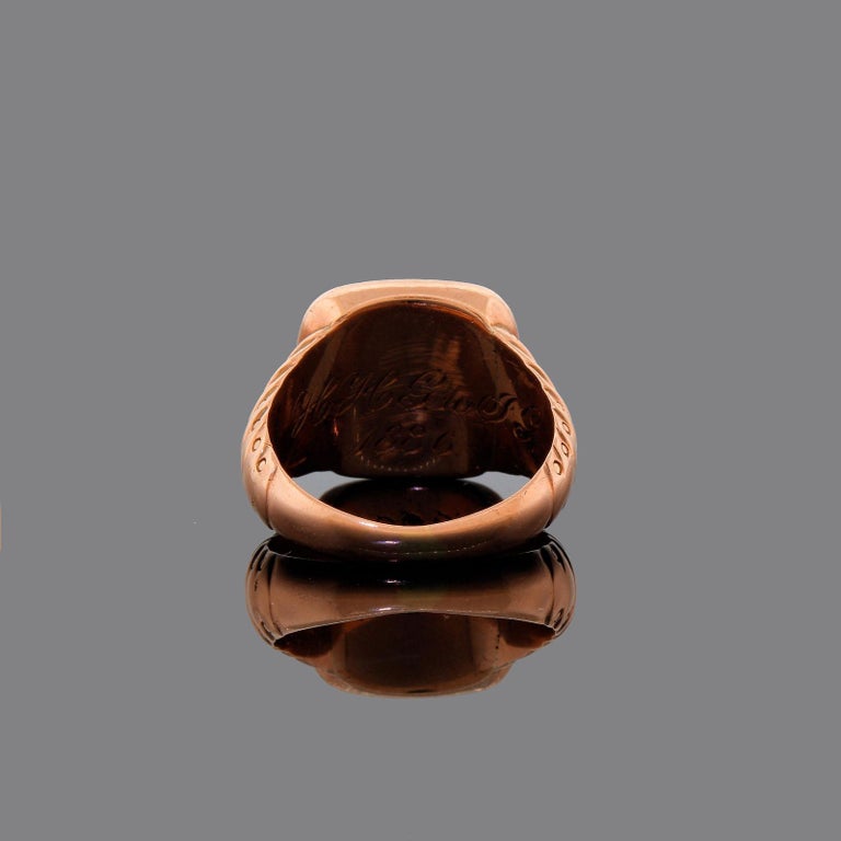 1886 Antique Victorian 14 Karat Rose Gold Intaglio Signet Ring Greek ...