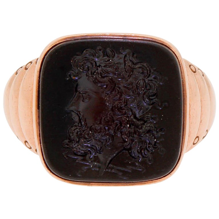 1886 Antique Victorian 14 Karat Rose Gold Intaglio Signet Ring Greek ...