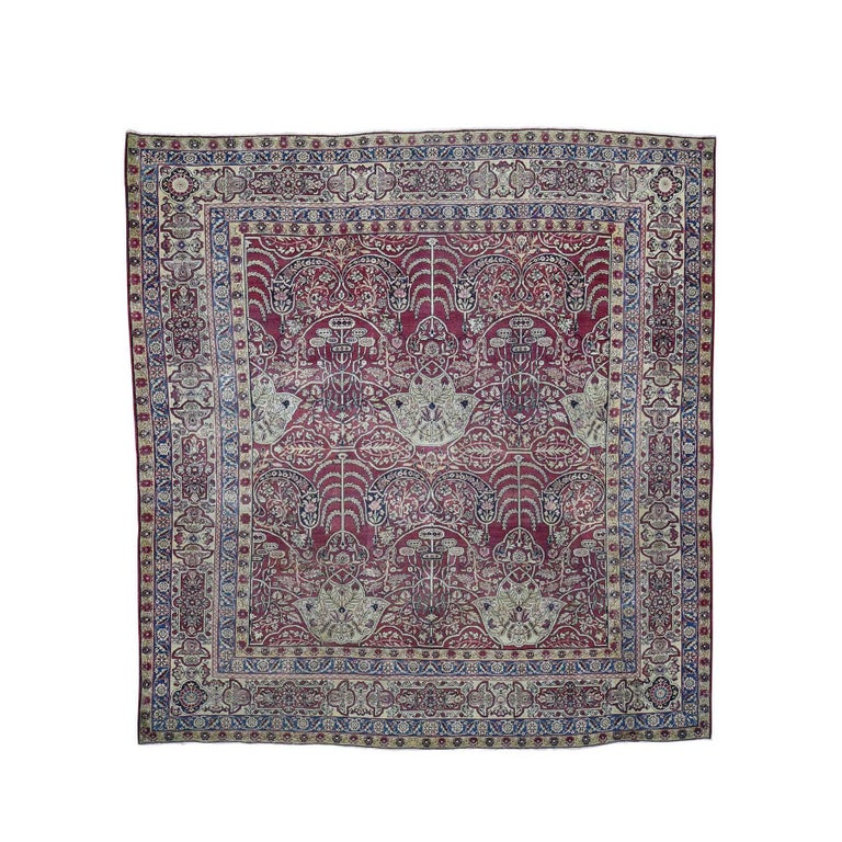1890 Antique Persian Kermanshah Rug Square, Even Wear at 1stDibs