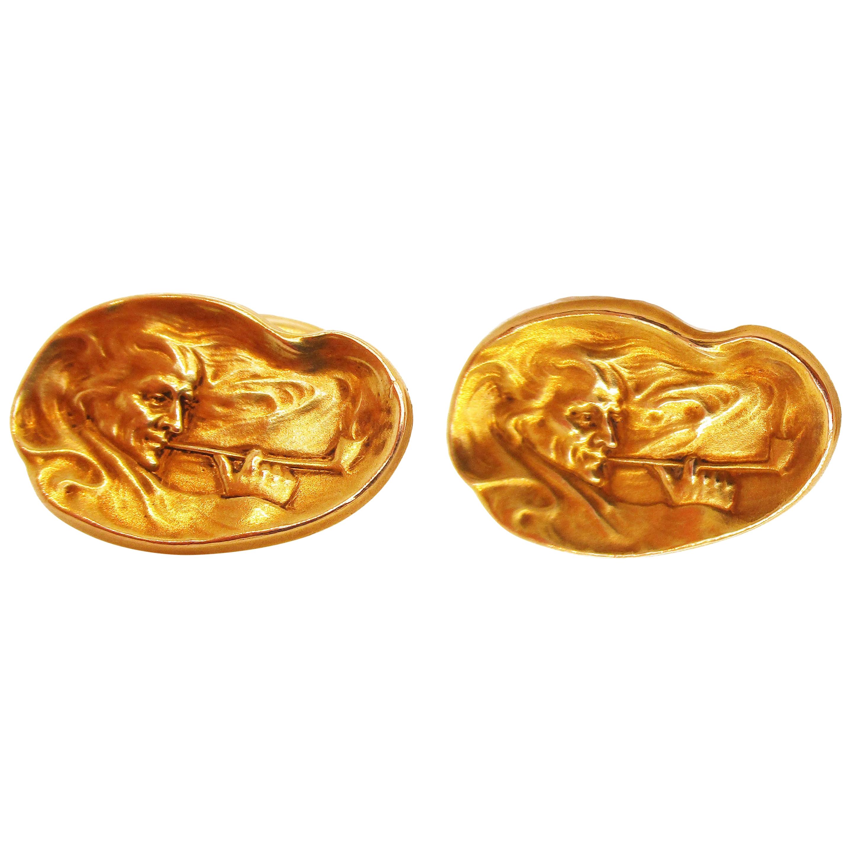 1890 Vernier French Art Nouveau Gold Cufflinks at 1stDibs