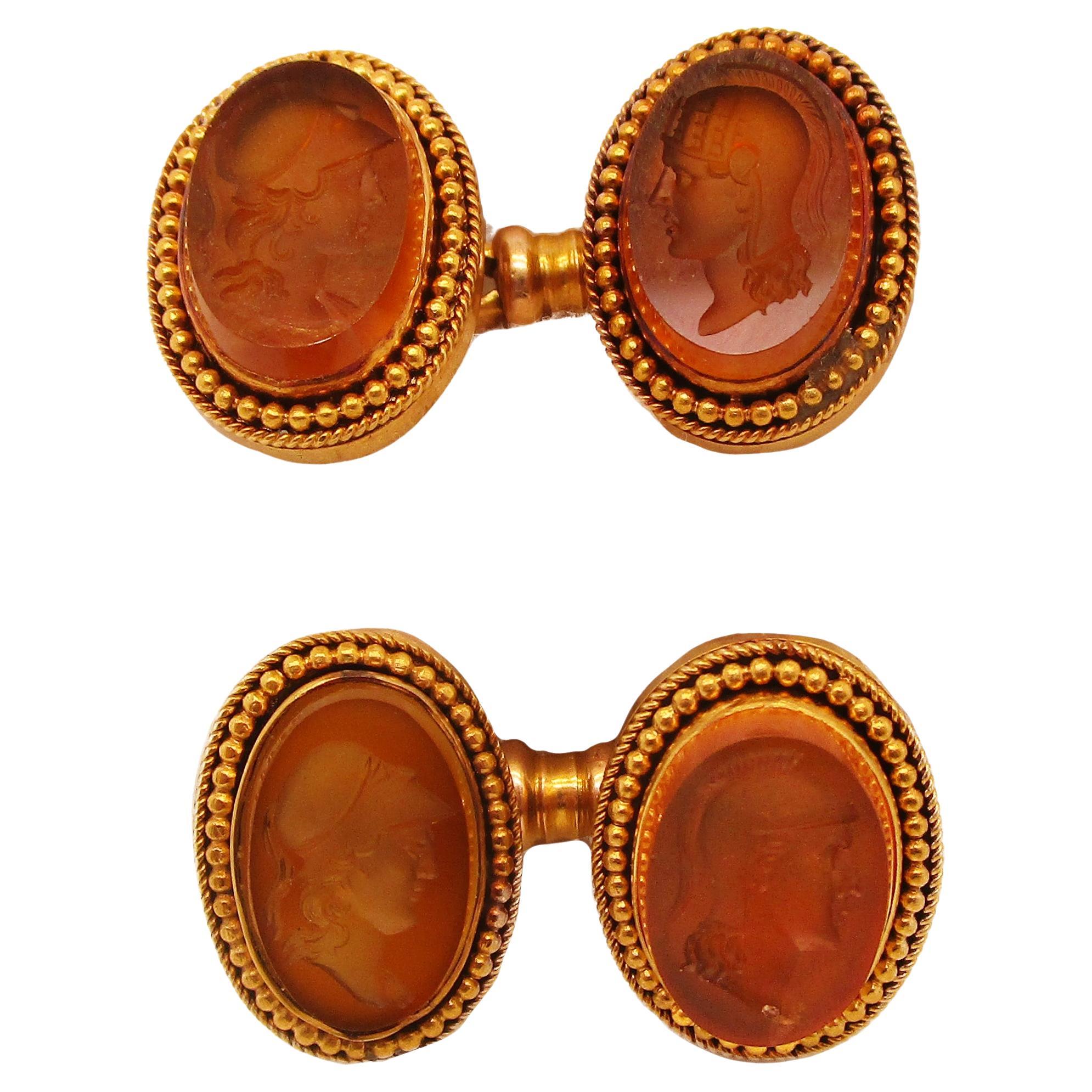Victorian 18 Karat Yellow Gold and Carved Citrine Cufflinks For Sale at ...