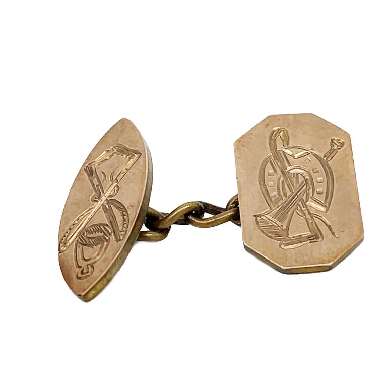 1890 Victorian Double Engraved Cufflinks For Sale at 1stDibs