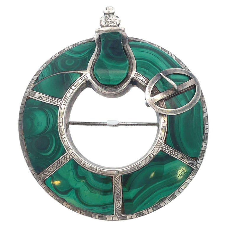 1890 Victorian Rare Scottish Kilt Malachite Sterling Silver Pin For ...