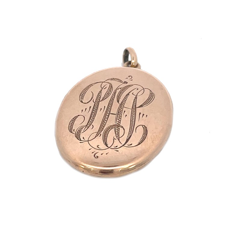 1890 Victorian Rose Gold Hand Engraved Floral Locket For Sale at 1stDibs